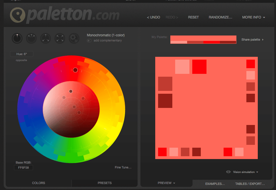 Screenshot of Paletton website - Green Ginger Design